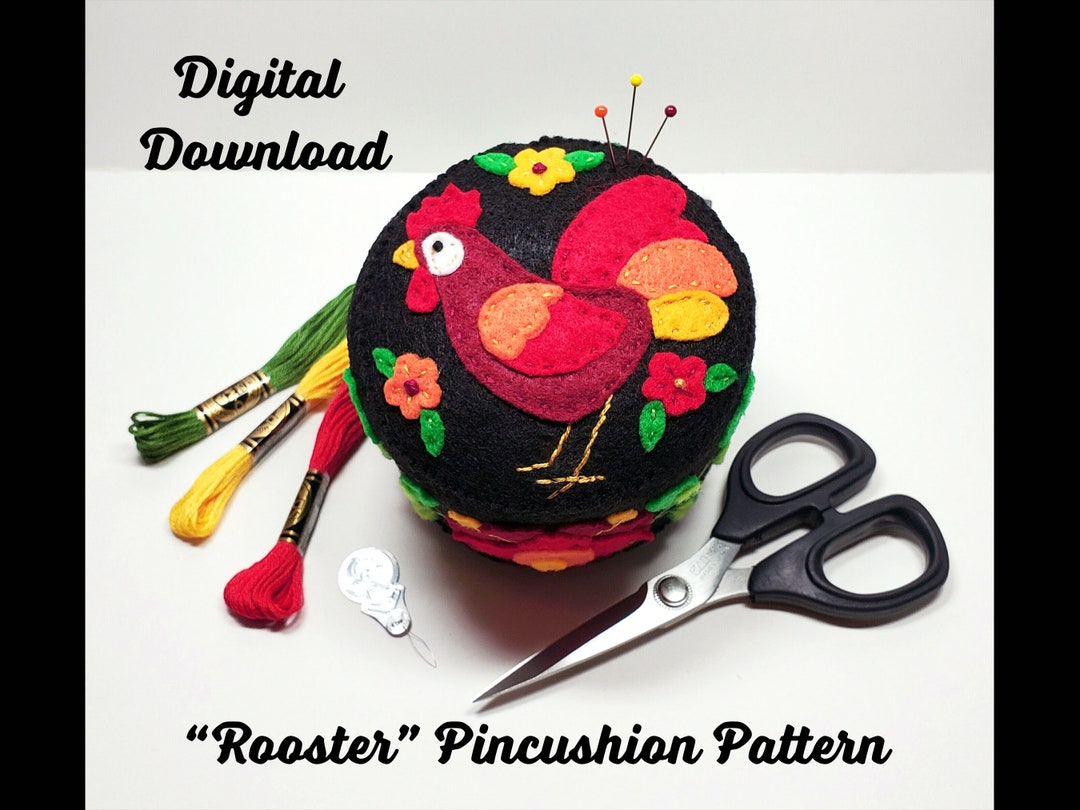 Pattern, Rooster Felt Pincushion, Handmade, Chicken, Applique, Hand ...