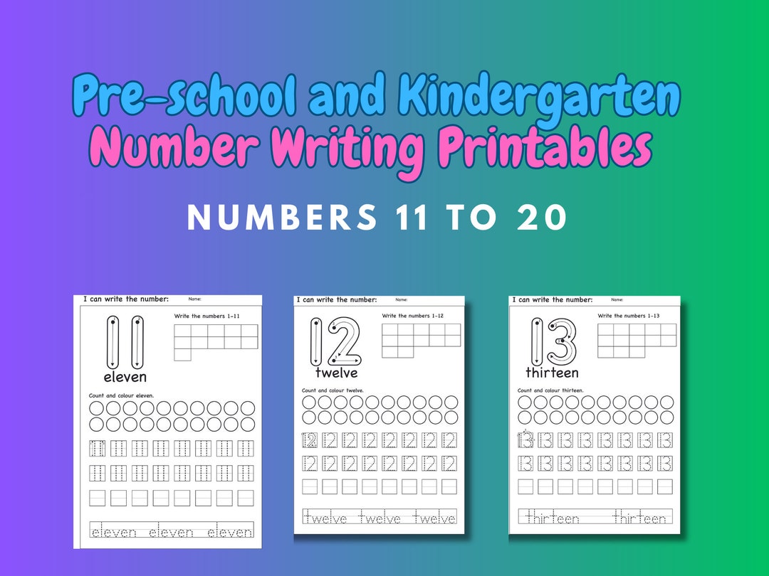 Kids Number Writing Worksheet 11 to 20 - Etsy