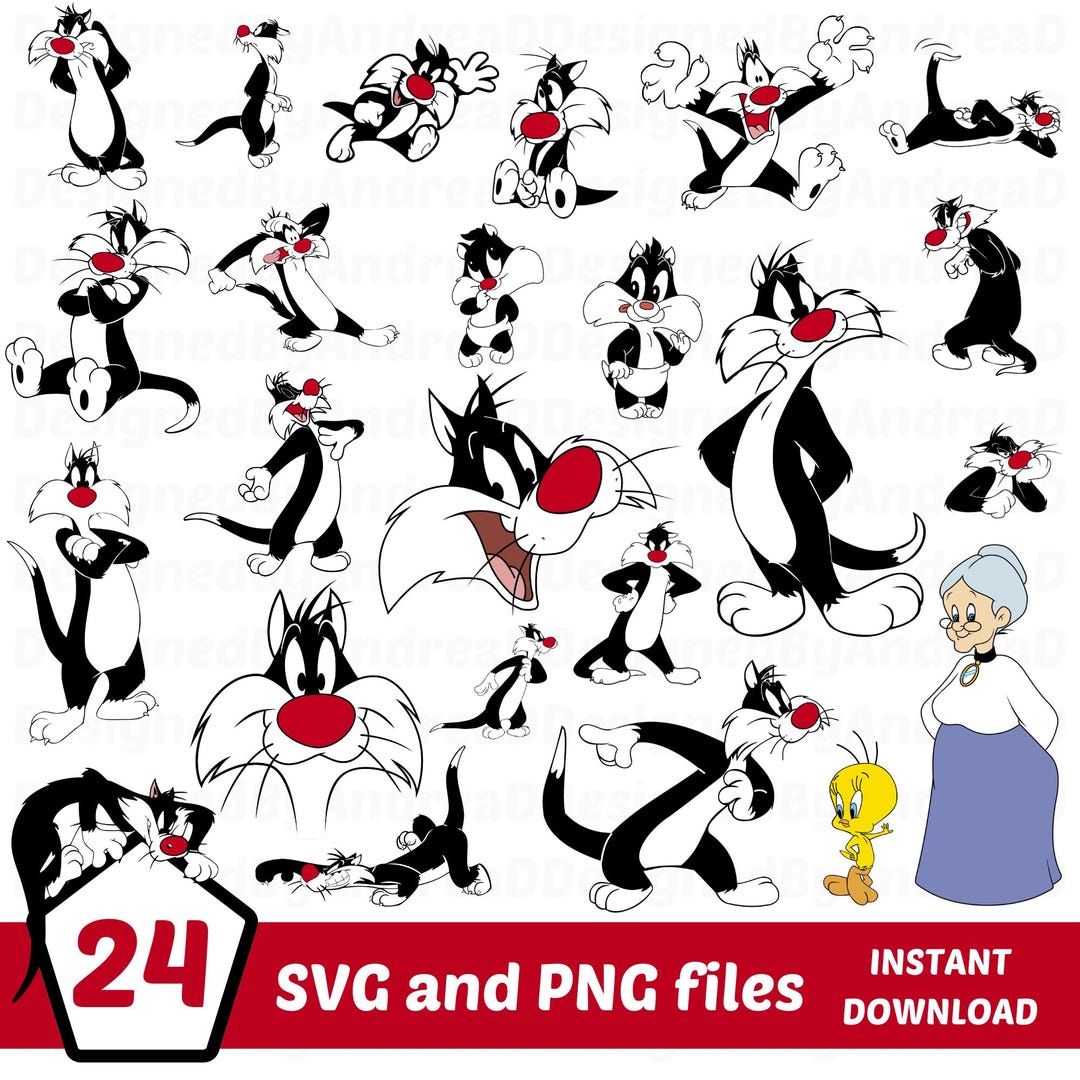 Sylvester Cat Svg Bundle, Png Bundle, Sublimation Designs, Layered Svg ...