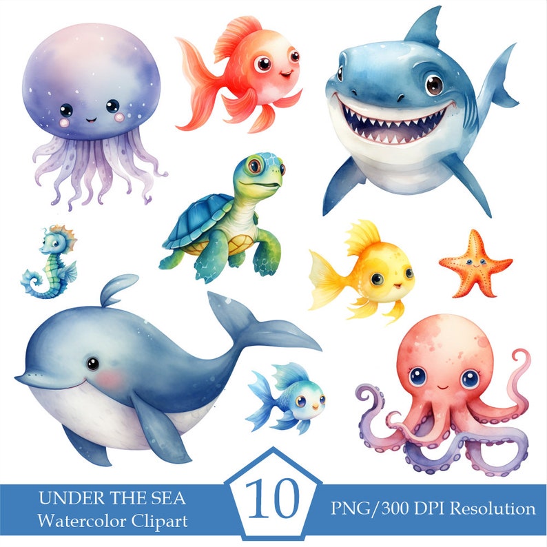 Sea Animals PNG Clipart, Under the Sea, Ocean Animals, Sublimation ...