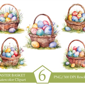 Watercolor Easter Basket Clipart, Easter Bunny Basket, Easter Egg ...