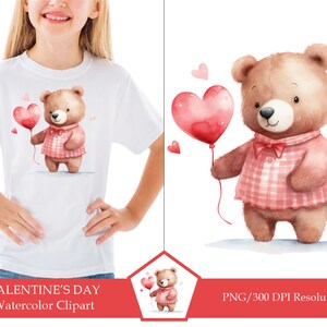 Watercolor Valentines Day Clipart, Heart, Red Roses, Teddy Bear, Cute ...