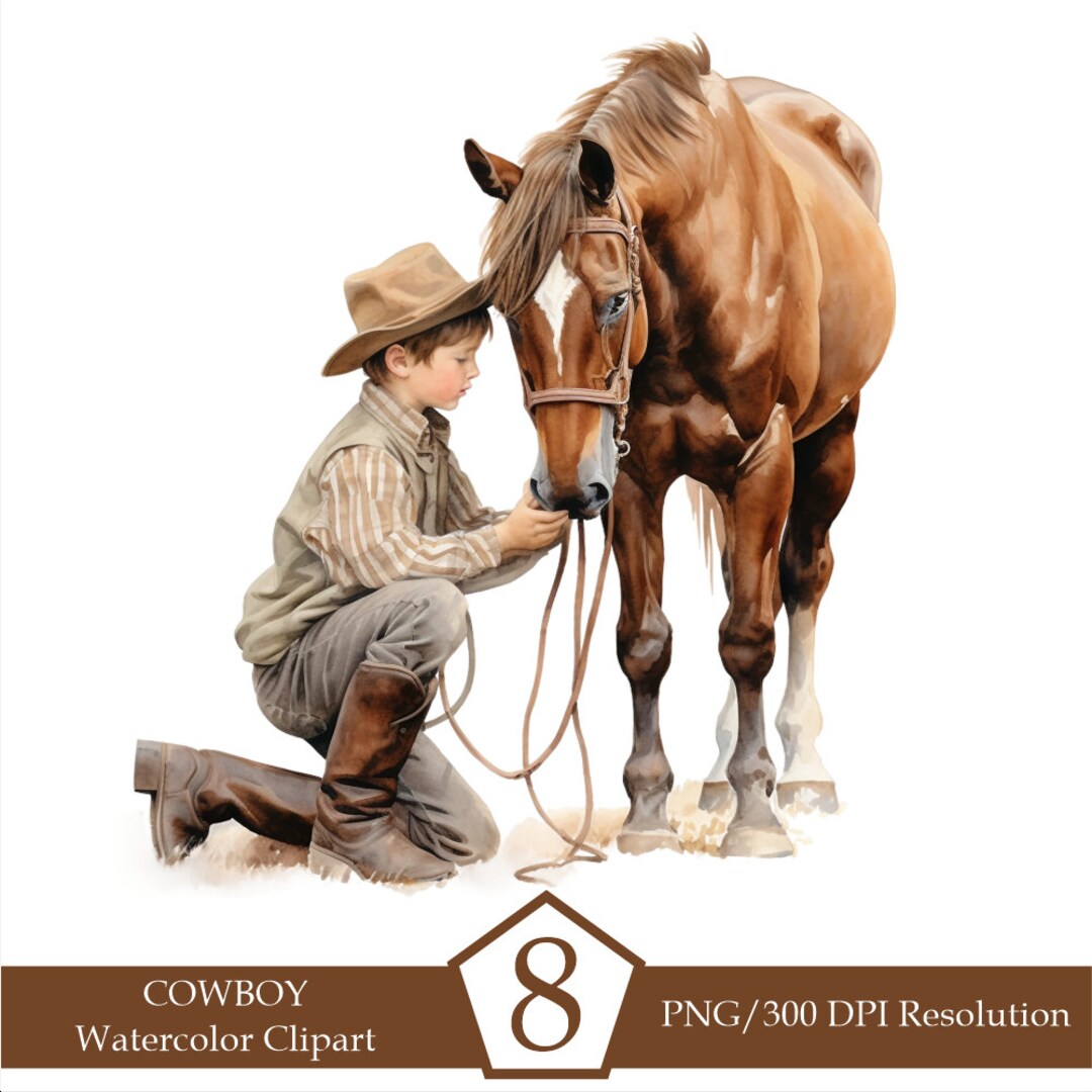 Watercolor Cowboy Clipart, Western Png, Wild West, Cute Cowboy, Horse ...