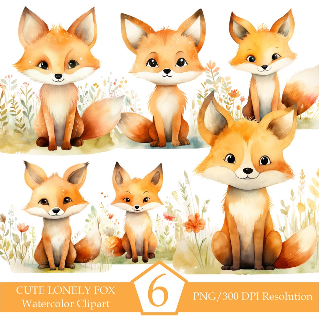 Watercolor Fox Clipart, Baby Fox, Cute Fox, Woodland Animals, PNG ...