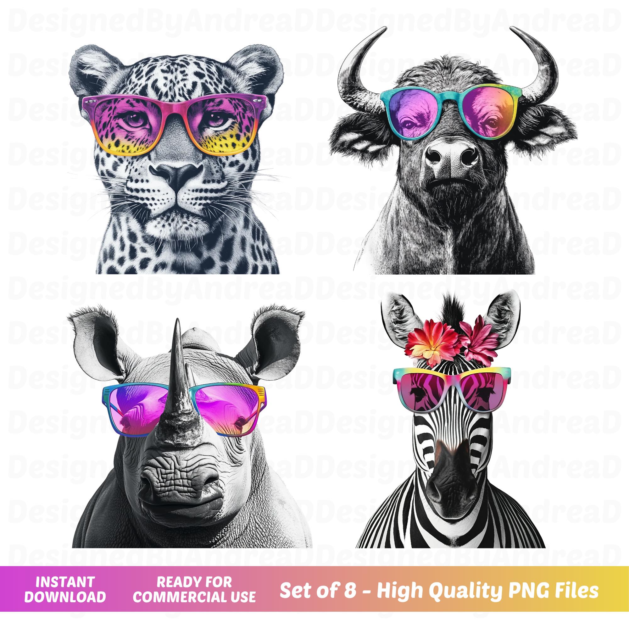 Safari Animals in Sunglasses Clipart, Safari Animals in Glasses Png ...