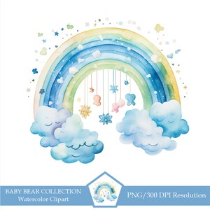 Watercolor Teddy Bear Clipart, Vintage Teddy Bear, Blue Baby Bear, Baby Shower Clipart, Png ...