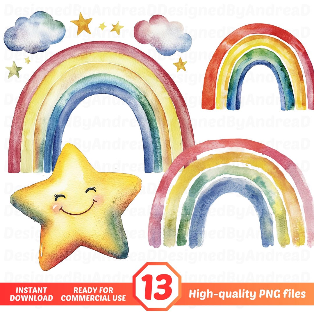 13 Watercolor Rainbow Clipart, Cute Rainbow PNG, Pastel Rainbow Clipart ...
