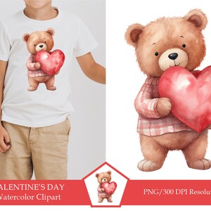 Watercolor Valentines Day Clipart, Heart, Red Roses, Teddy Bear, Cute ...