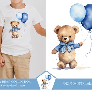 Watercolor Teddy Bear Clipart, Vintage Teddy Bear, Blue Baby Bear, Baby Shower Clipart, Png ...