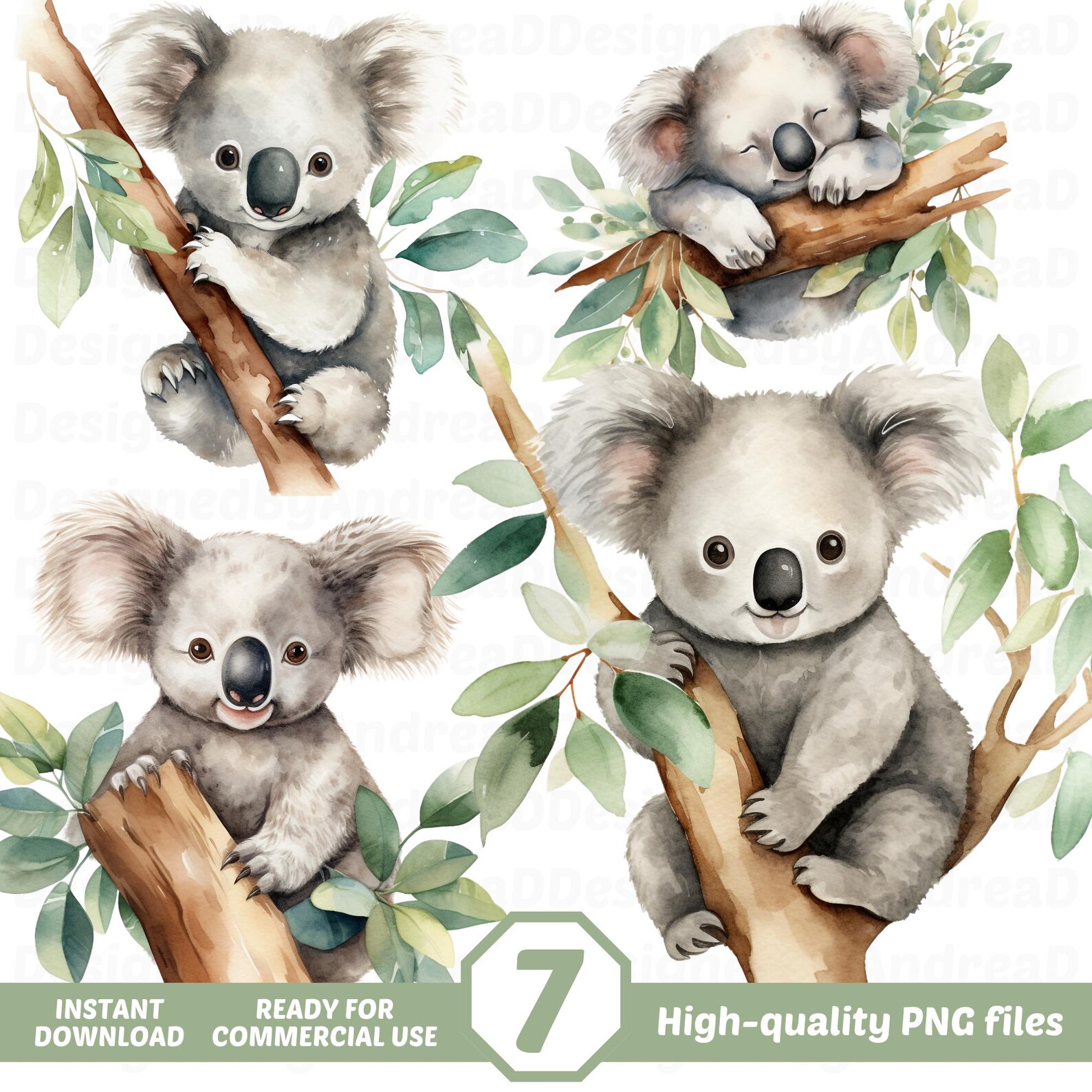 Koala Watercolor Clipart Bundle, Cute Koala Png Bundle, Sublimation ...