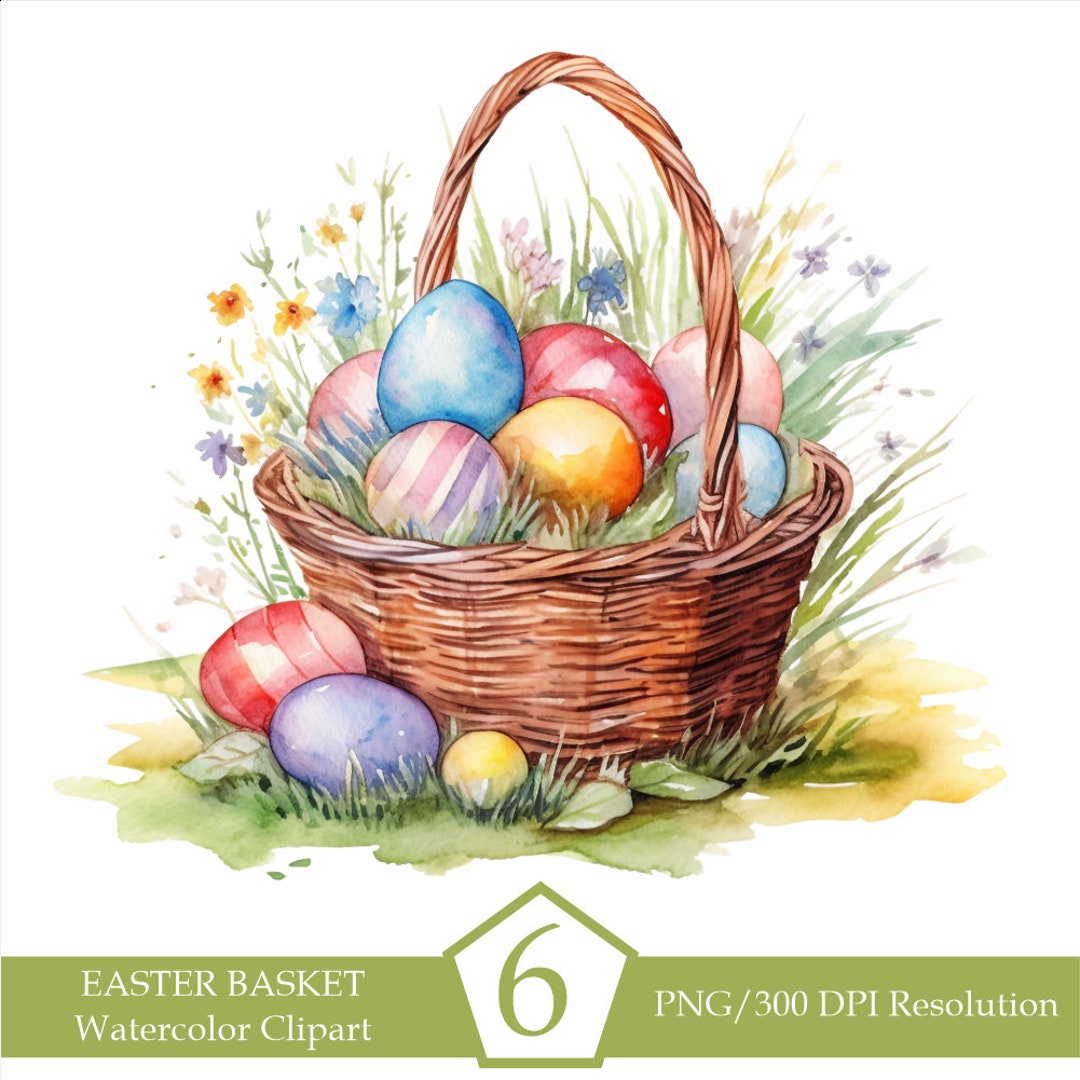 Watercolor Easter Basket Clipart, Easter Bunny Basket, Easter Egg ...
