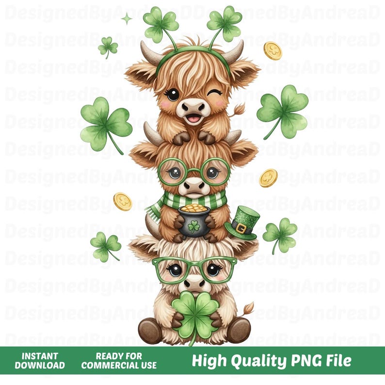 Highland Cow Png, St Patricks Day, Trendy, Sublimation Designs, DIGITAL ...