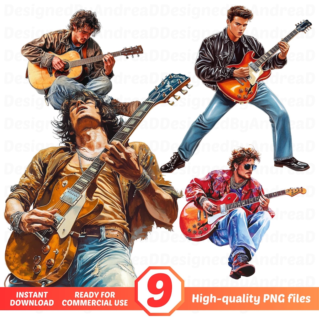 90s Rock Star Png, Rock and Roll Clipart, Born to Rock, Rocker Playing ...