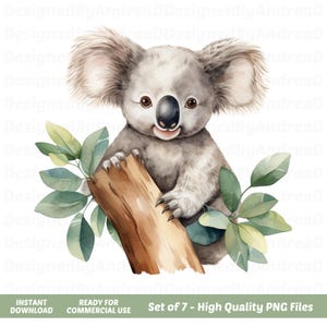 Koala Watercolor Clipart Bundle, Cute Koala Png Bundle, Sublimation ...