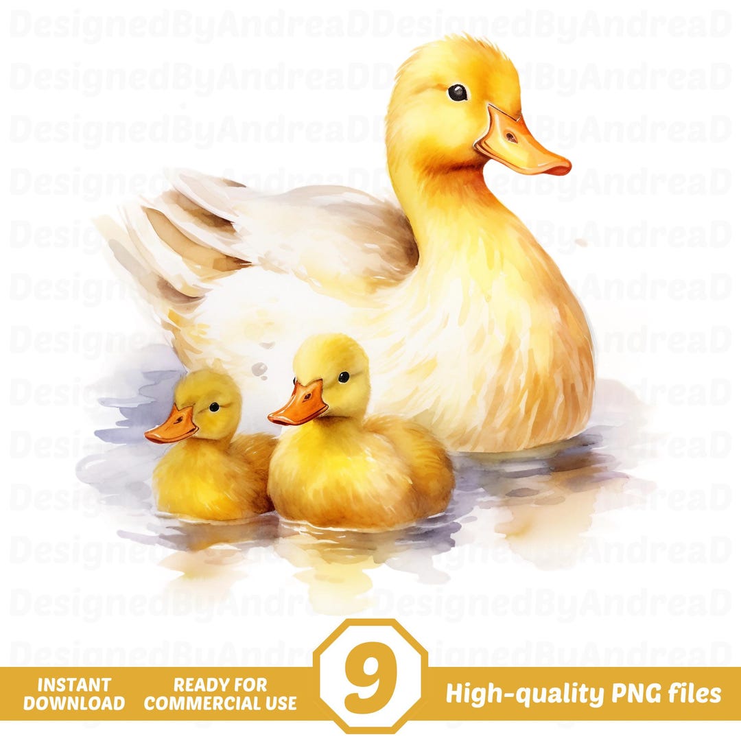 9 Watercolor Duckling Clipart, Duck Family Farm, Lucky Duck Clipart ...