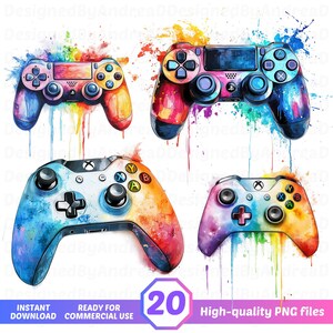 20 PNG Game Controller Clipart Bundle, Watercolor Game Controller Png ...