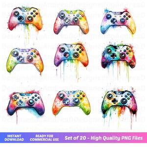 20 PNG Game Controller Clipart Bundle, Watercolor Game Controller Png ...