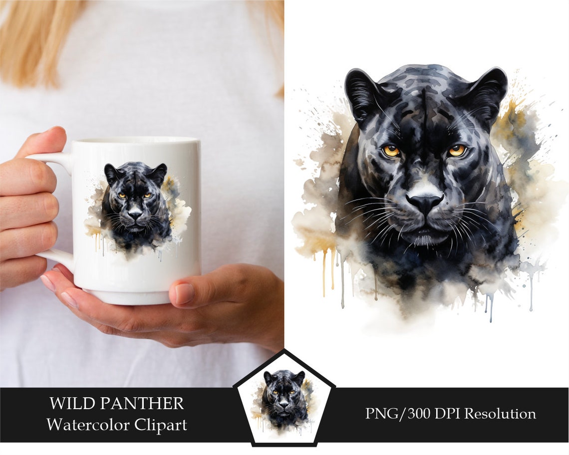 Watercolor Panther Clipart, Black Panther, Wild Panther, Wild Animals ...
