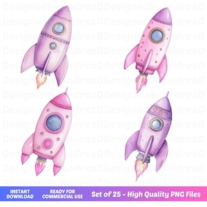Watercolor Pink Space Clipart, Cute Astronauts Png, Outer Space, Rocket ...