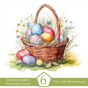 Watercolor Easter Basket Clipart, Easter Bunny Basket, Easter Egg ...