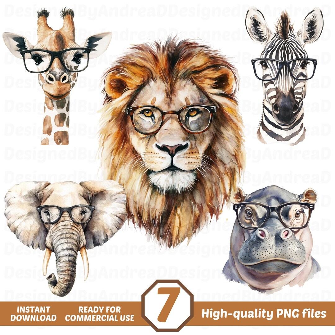 Safari Animals in Sunglasses Clipart, Safari Animals in Glasses Png ...