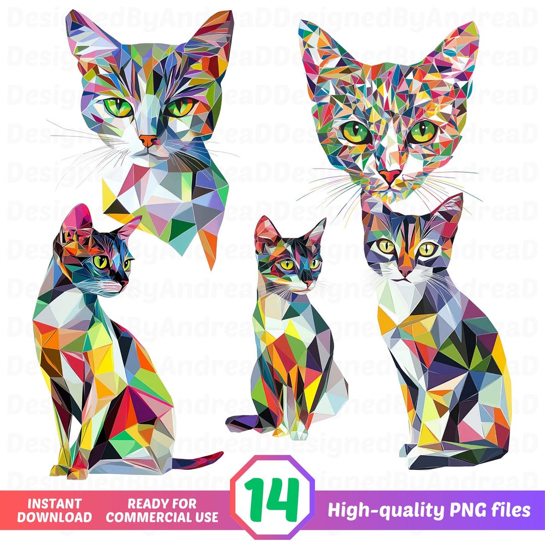 14 Colorful Cat Clipart, Abstract Cat Png, Geometric Cat Png ...