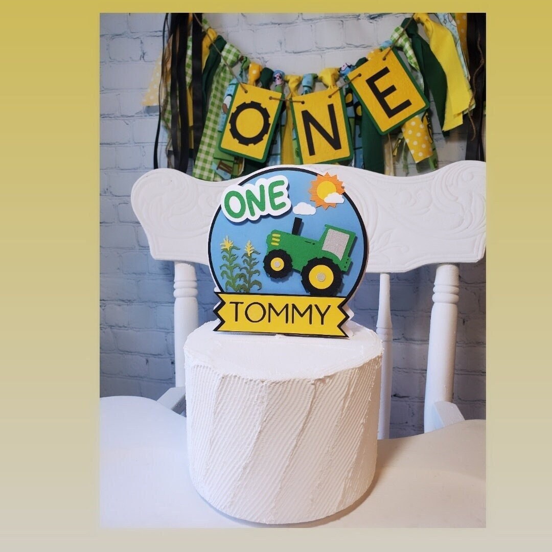 Personalized Farm Tractor Cake Topper Farm Birthday Party Barnyard Name ...