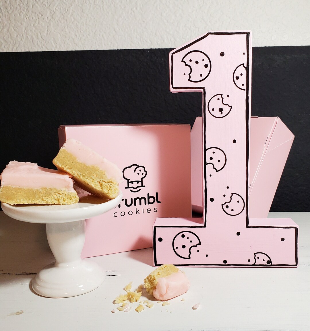 Hand Painted Cookie Crumble Party Paper Mache Number One Cookie Theme ...