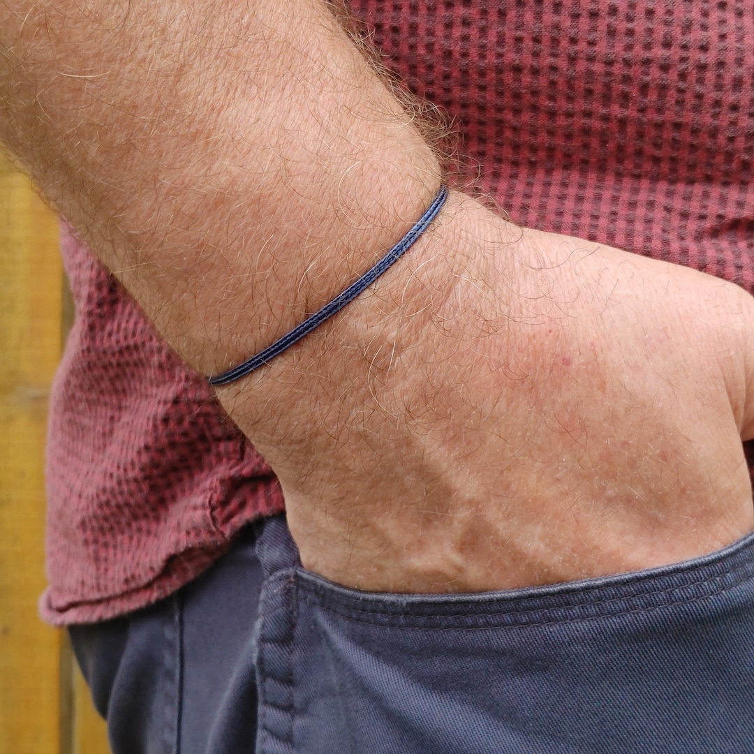 Navy Blue Minimalist String Bracelet for Men or Women, Adjustable ...