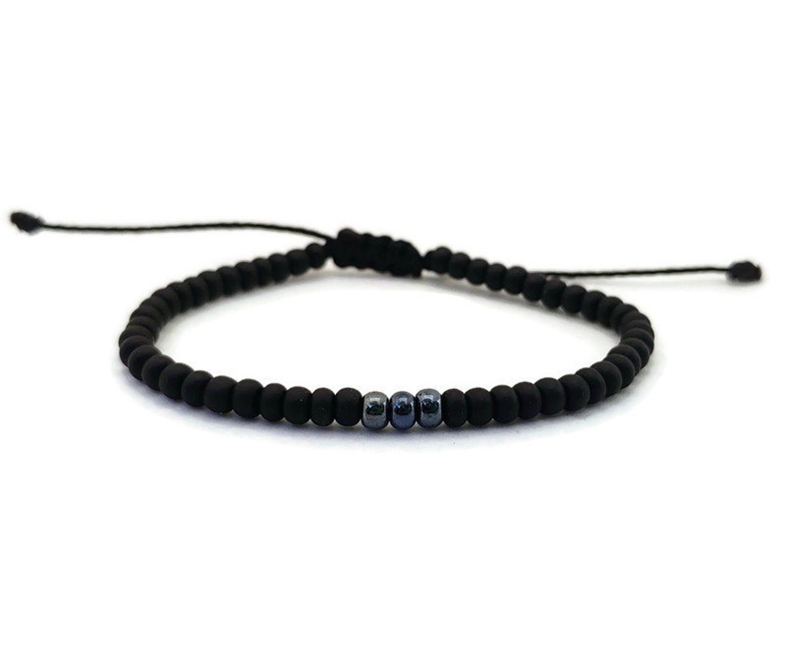 Men's Black Beaded Bracelet High Quality Matte Black & | Etsy