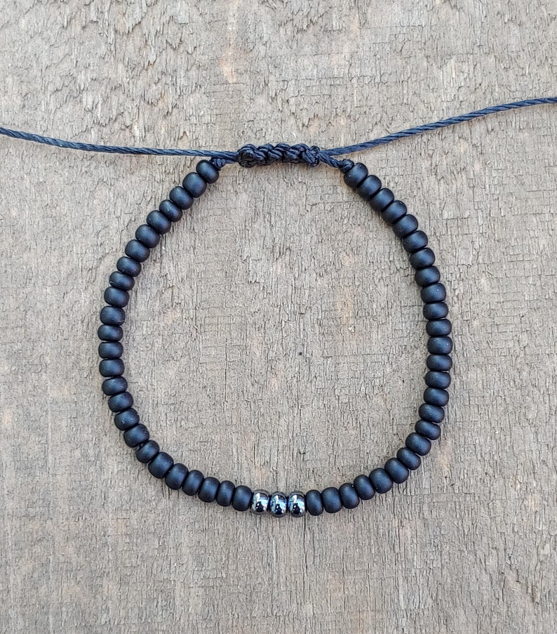 Men's Black Beaded Bracelet High Quality Matte Black & | Etsy
