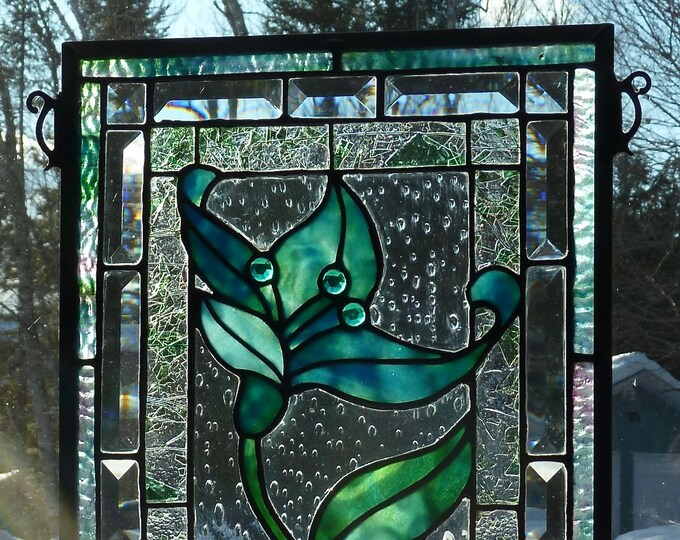 Zen look of a blue flower in stained glass panel. Ready to go | Etsy