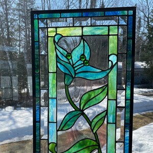 Zen Look of a Blue Flower in Stained Glass Panel. - Etsy