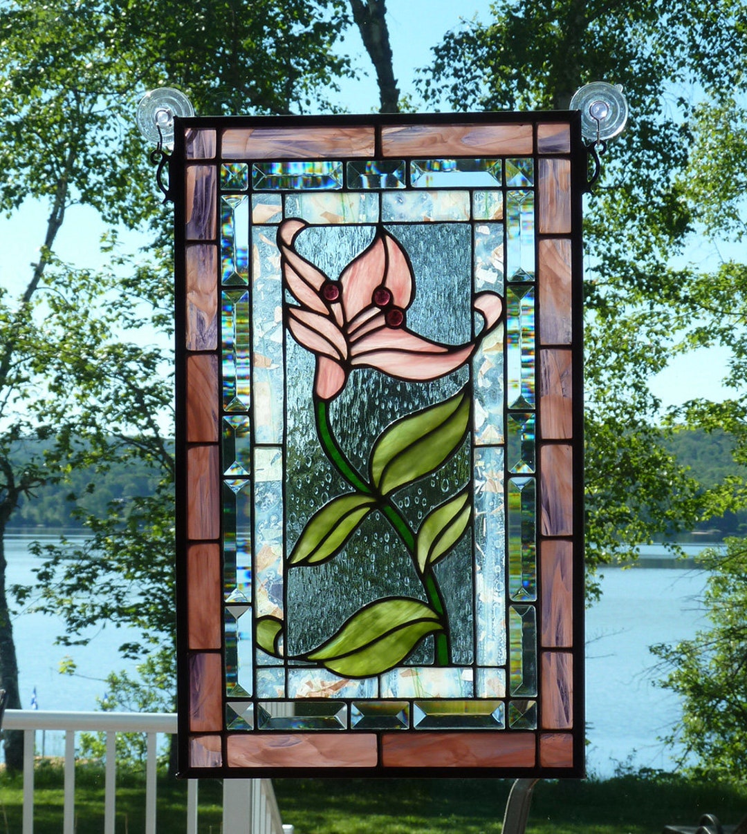 Zen Look of a Pink Flower in Stained Glass Panel. Made to - Etsy