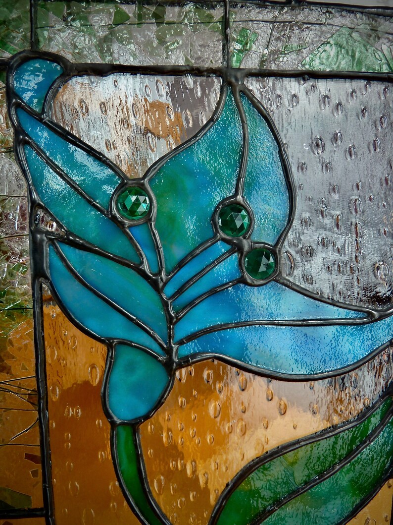 Zen Look of a Blue Flower in Stained Glass Panel. Make to - Etsy