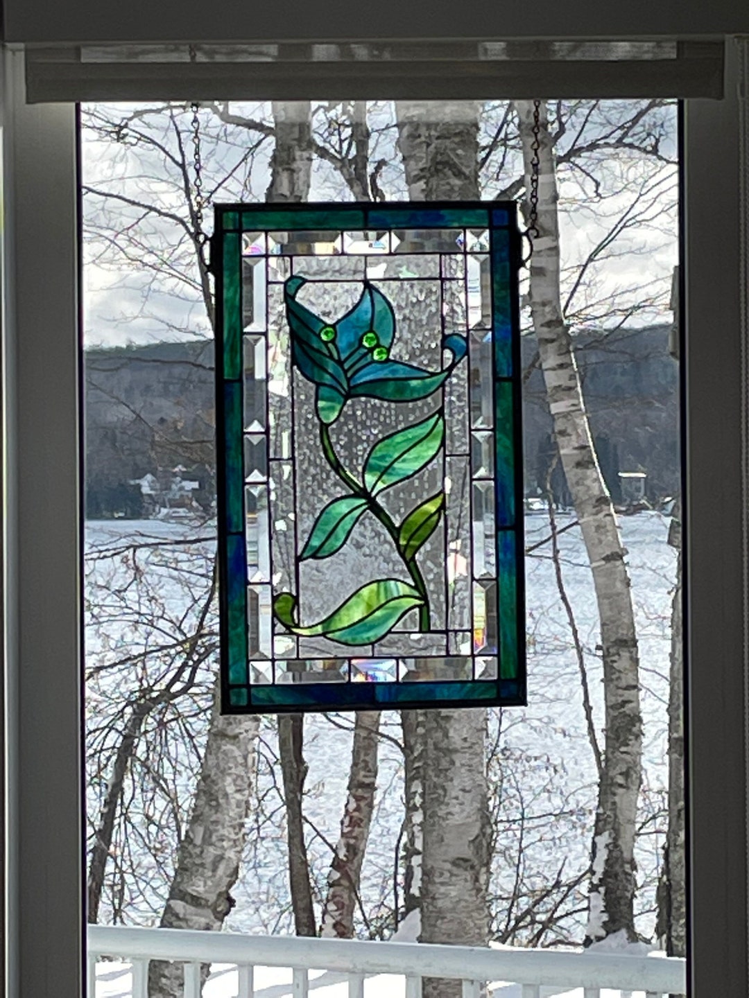 Zen Look of a Blue Flower in Stained Glass Panel. Make to - Etsy