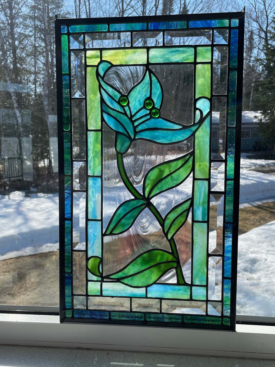 Zen Look of a Blue Flower in Stained Glass Panel. Make to Order - Etsy