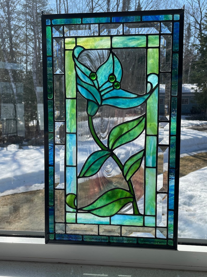 Zen Look of a Blue Flower in Stained Glass Panel. Ready to Go - Etsy