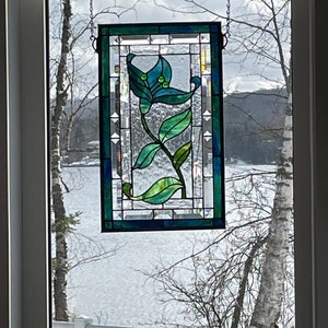 Zen Look of a Blue Flower in Stained Glass Panel. Make to - Etsy
