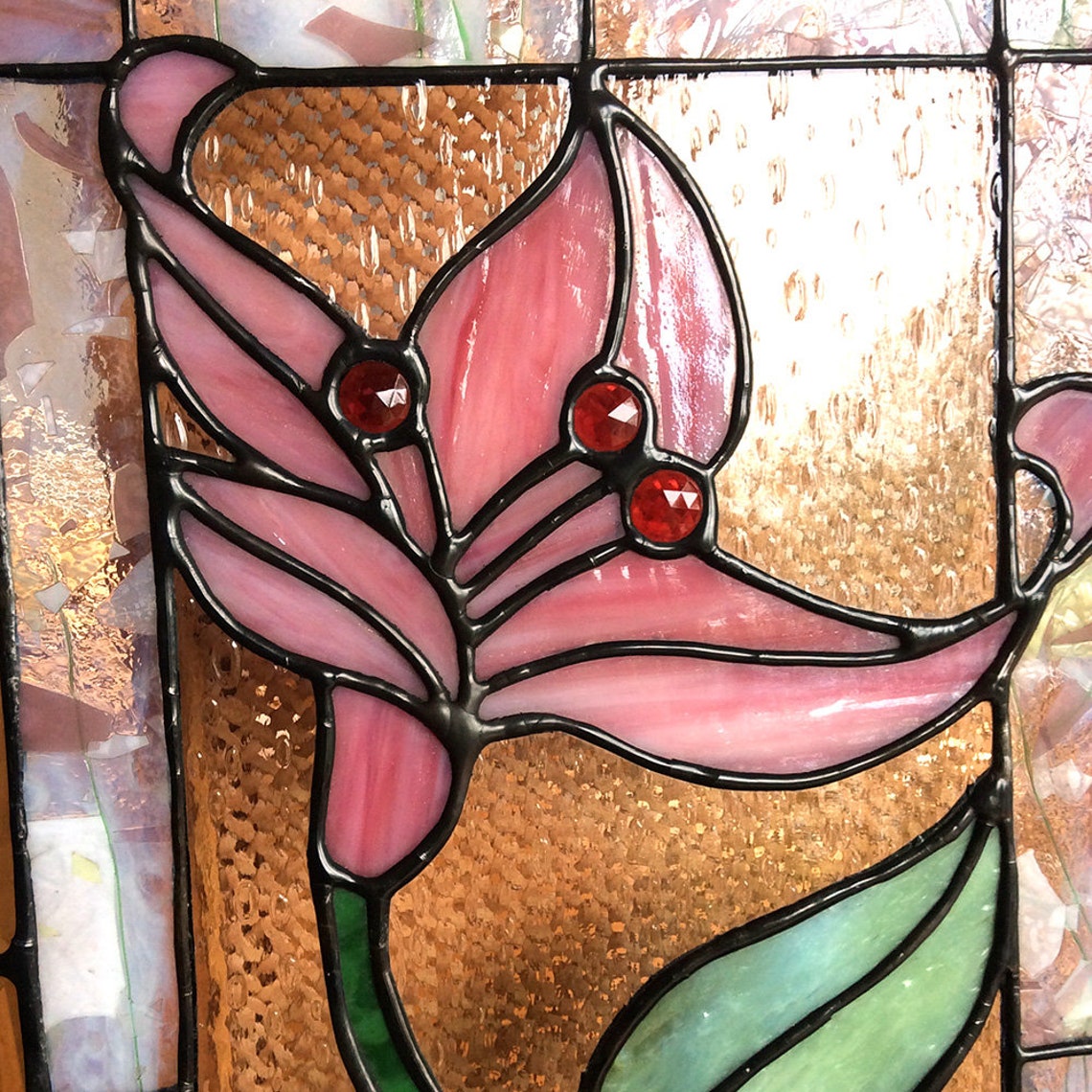 Zen Look of a Pink Flower in Stained Glass Panel. Ready to Go - Etsy