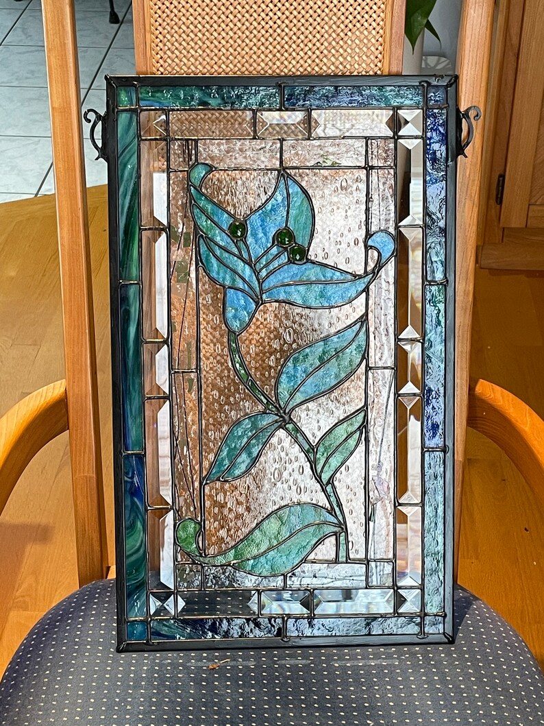 Zen Look of a Blue Flower in Stained Glass Panel. Make to - Etsy