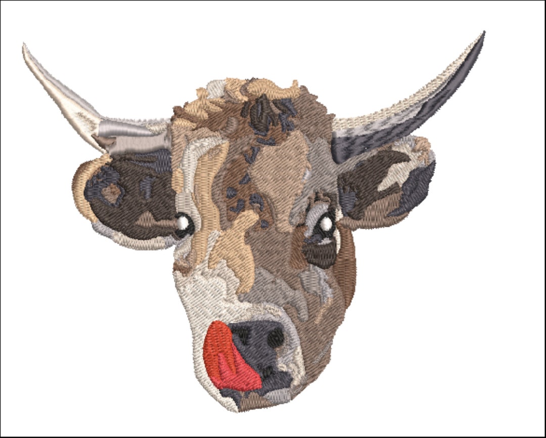 Digital File for Machine Embroidery Salers Cow Head Pattern With Horns ...