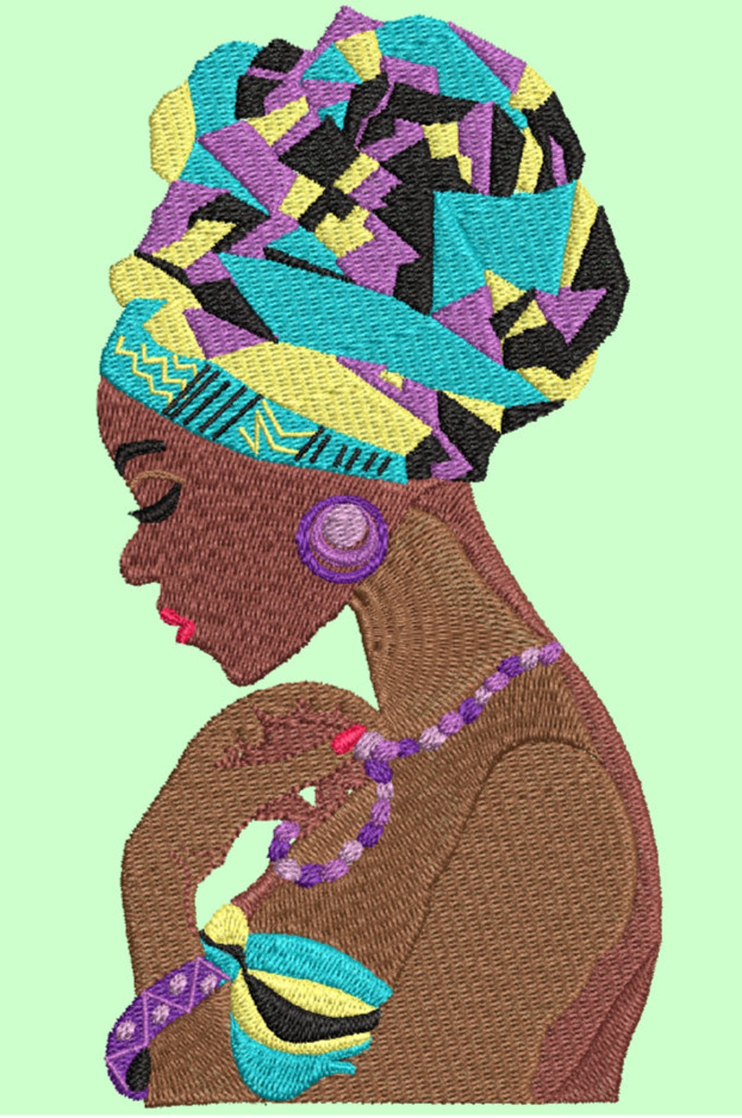 Machine Embroidery Pattern File African Woman Pattern With Purple ...