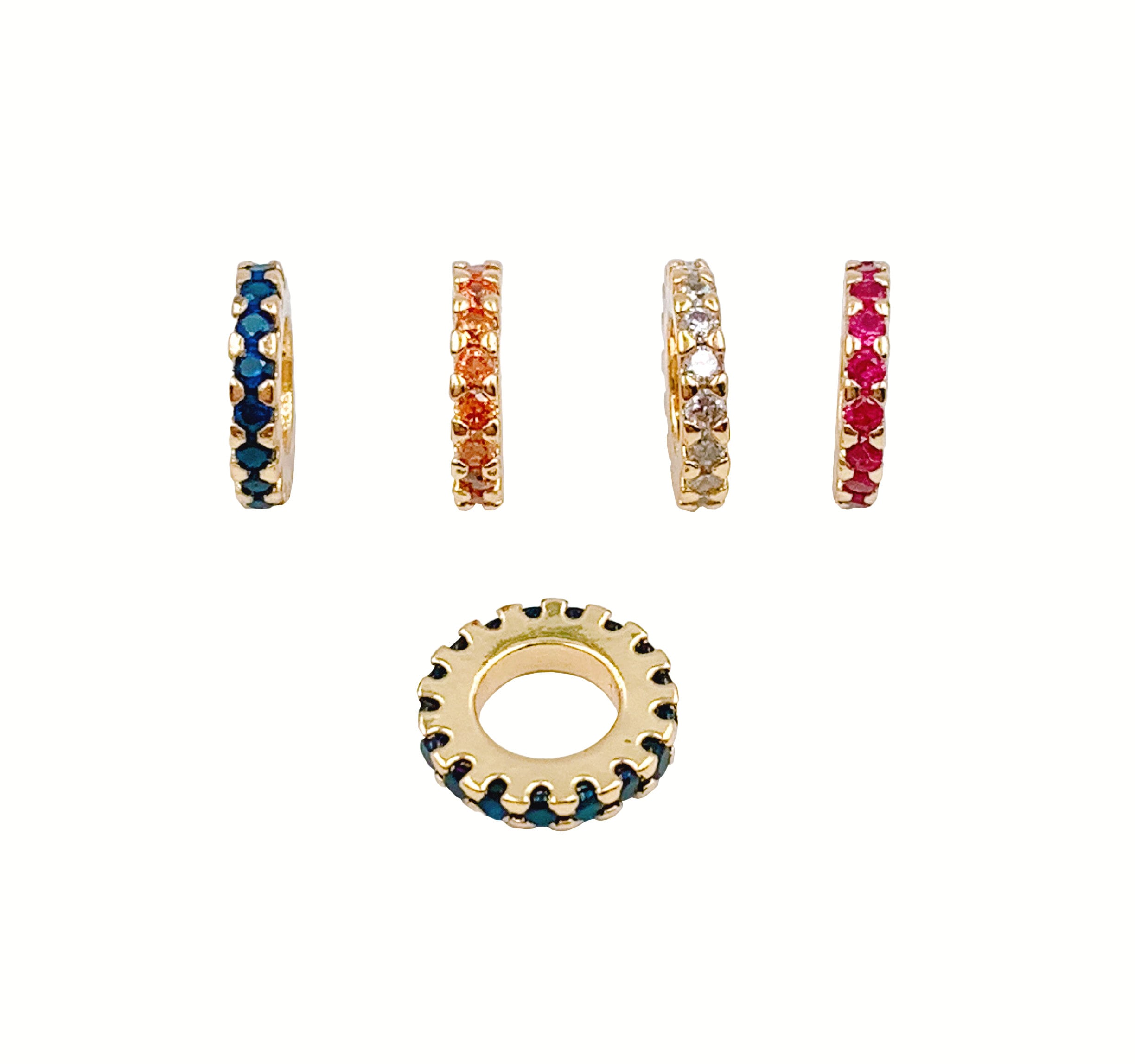 14K Gold CZ Micro Pave Rondelle Big Hole Spacer Beads, Large Hole ...