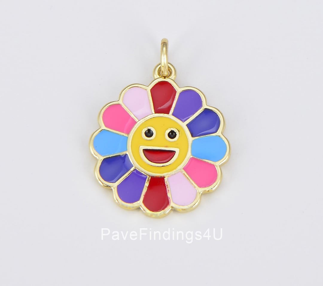 Rainbow Flower Smiley Face Charm Enamel Daisy Flower Shape - Etsy UK