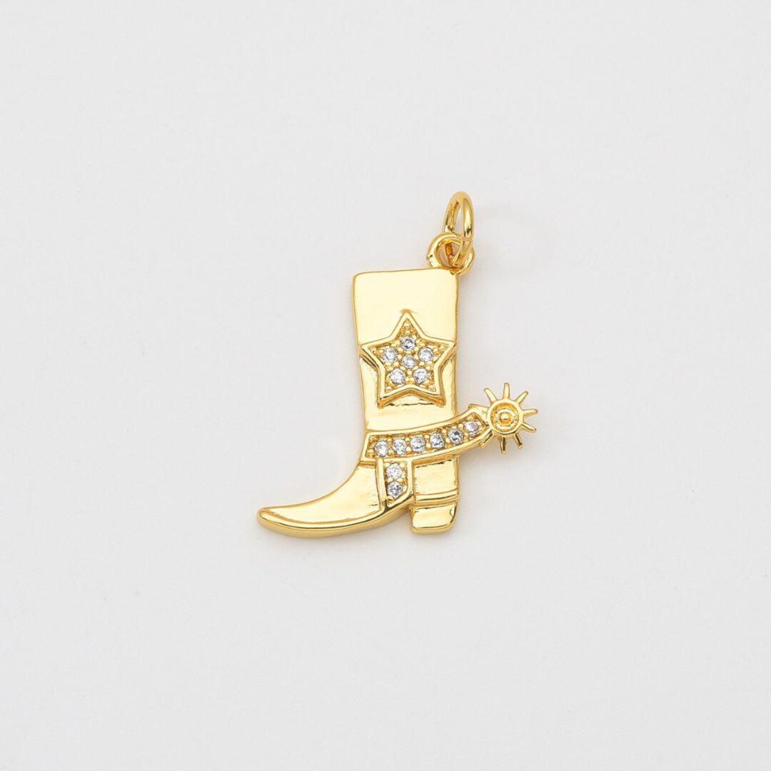 Dainty Cowboy Boots Charm, Gold Filled Micro Paved CZ Star Texas Cowboy ...