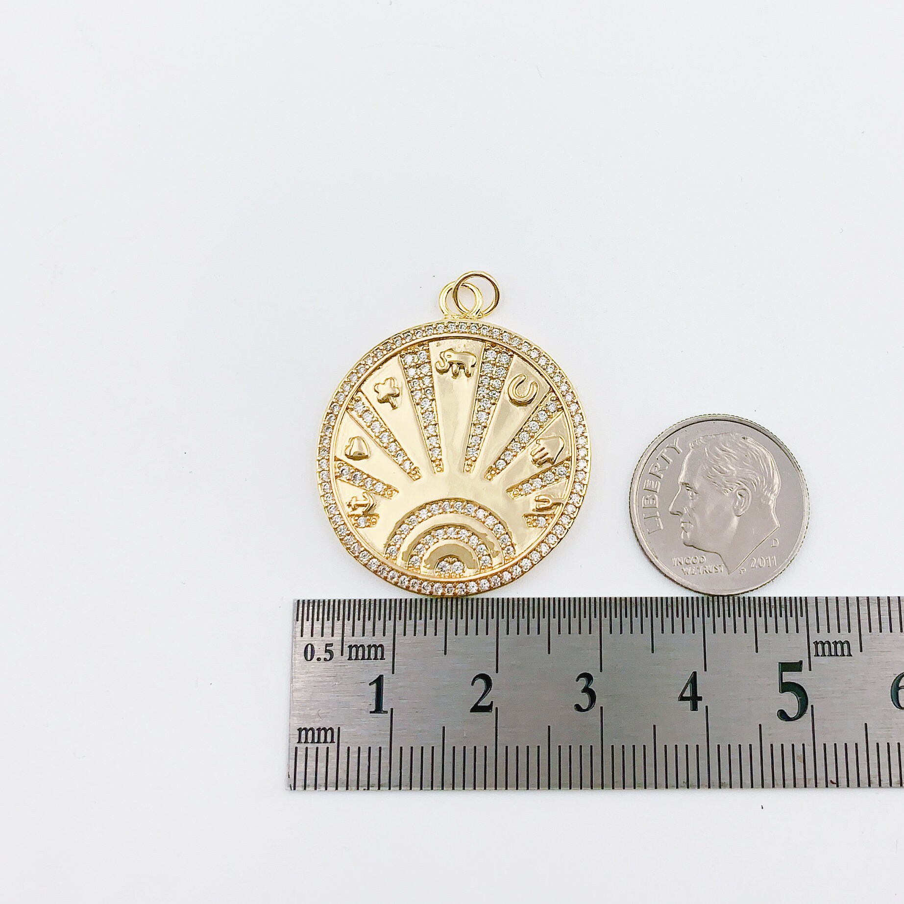 New Gold Lucky Coin Talisman Charm Necklace, 14K Gold Disc Round ...