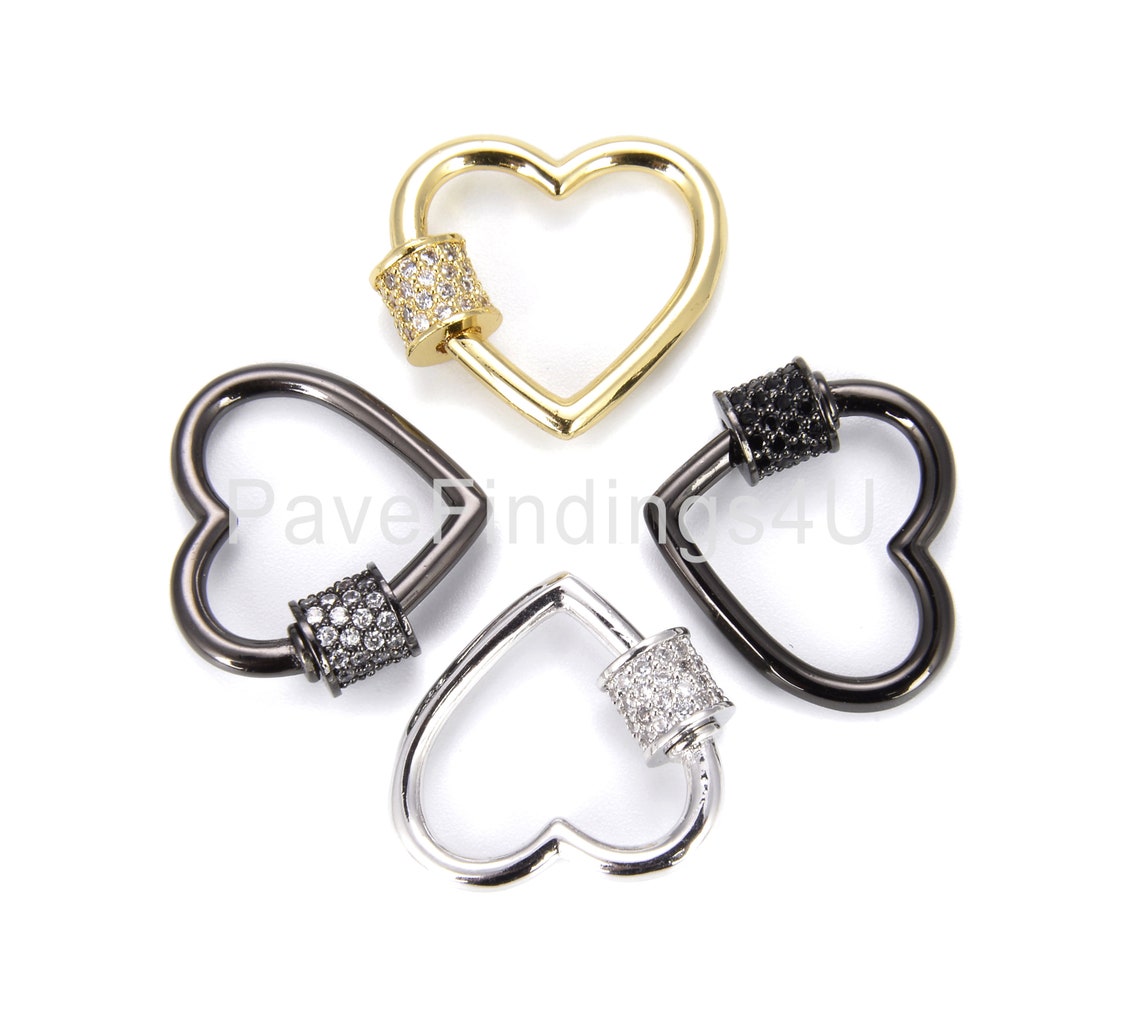 18K Gold Love Heart Shaped Screw Clasp Gold CZ Screw Clasp | Etsy