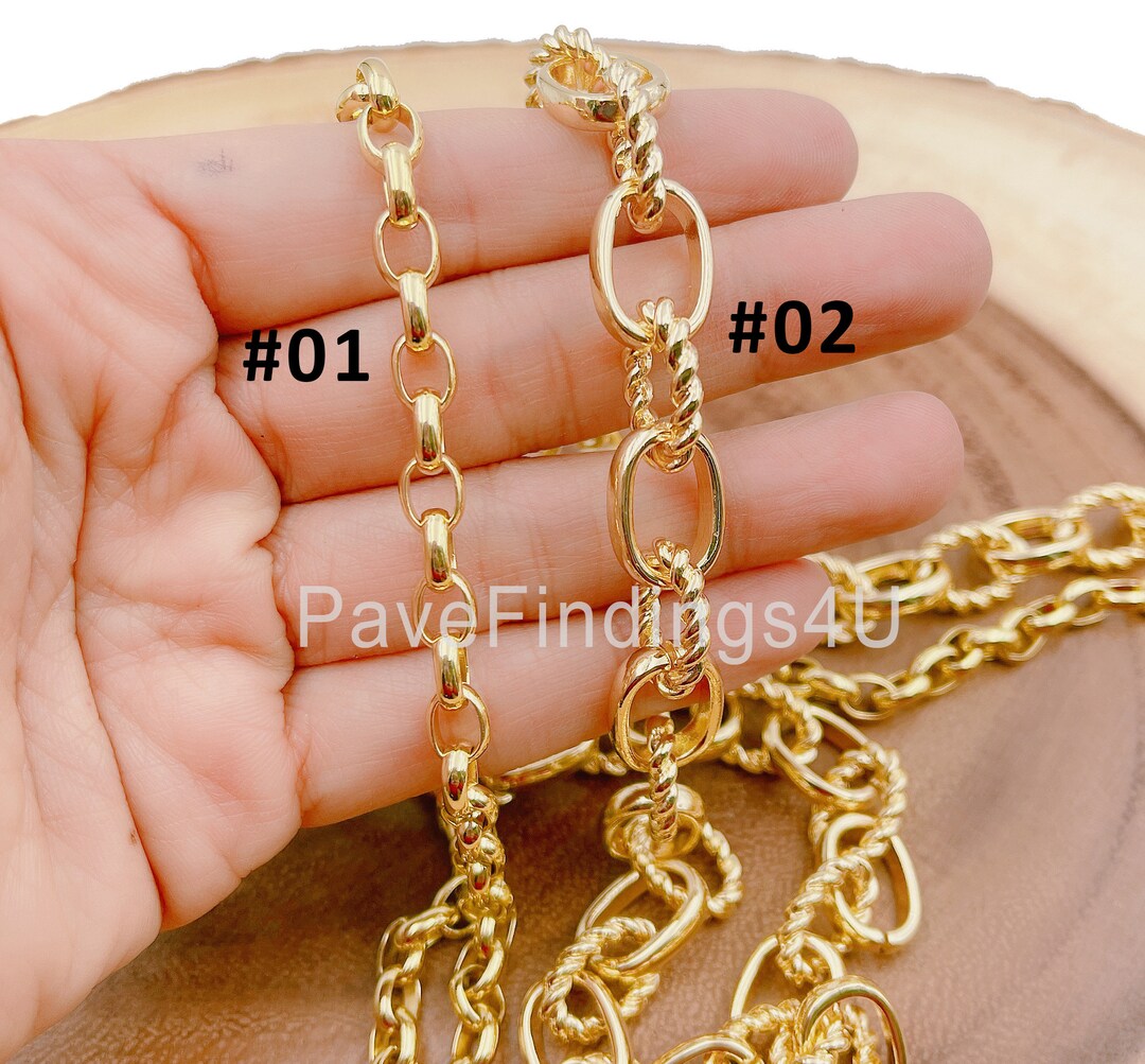 24K Gold Rolo Cable Chain by Yard, Twisted Cable Rolo Chain by Foot ...