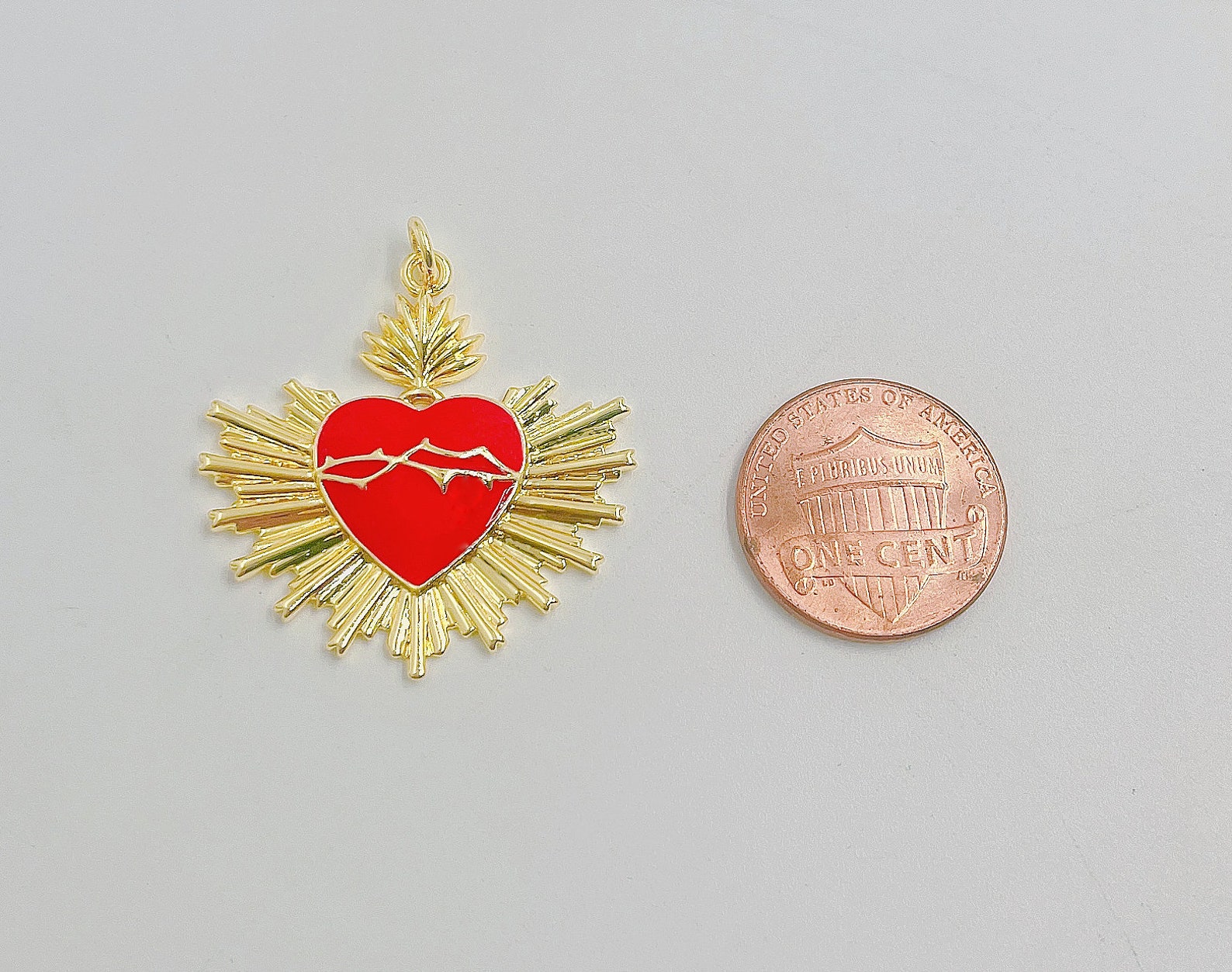 Red Enamel Heart Charm Enamel Heart Pendant With Sunray Gold - Etsy